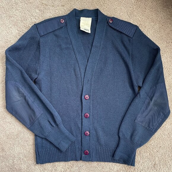 Sweaters | Usaf Air Force Wool Blend Military Elbow Patch Cardigan Navy ...